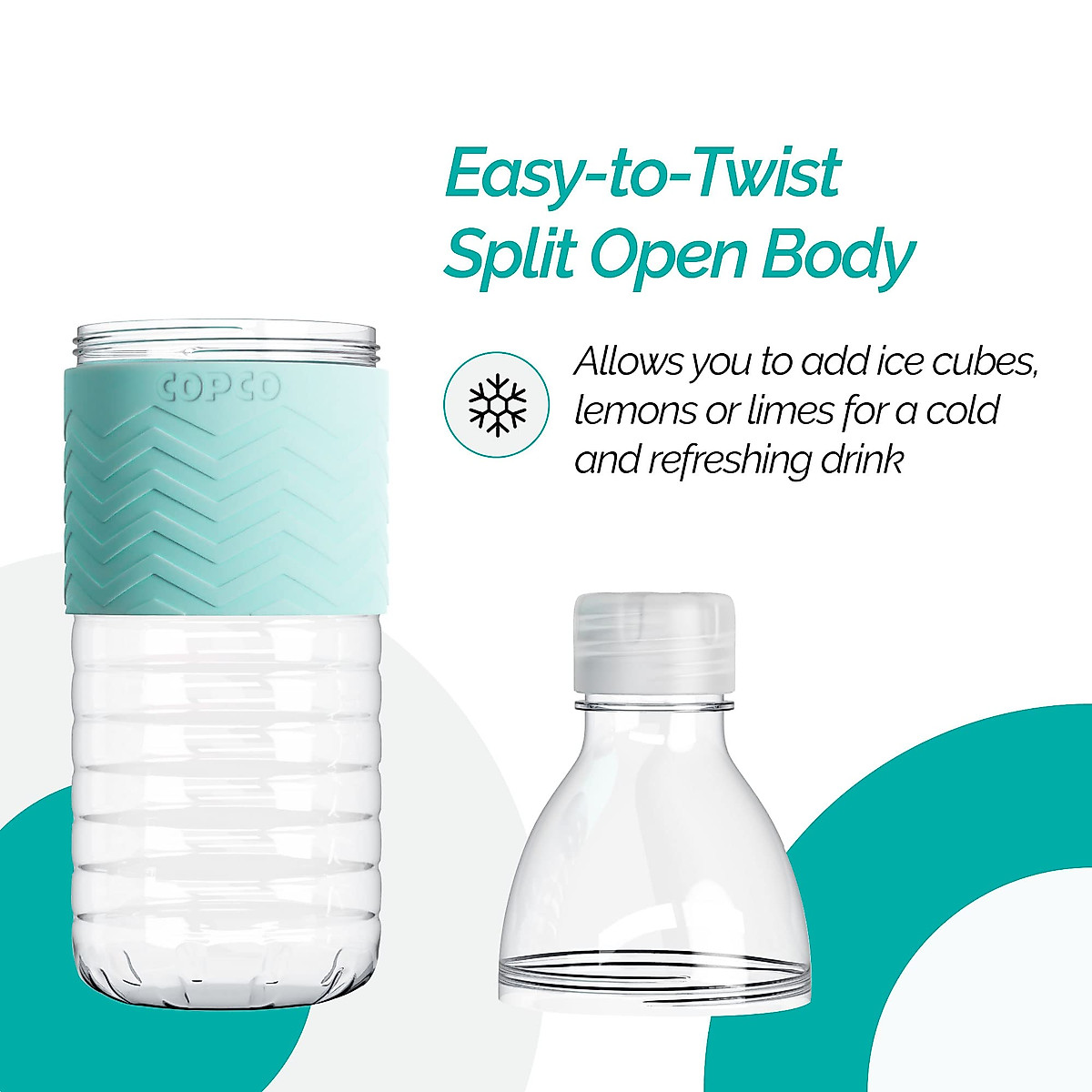 Copco Hydra Reusable Water Bottles | Set of 2 | Non-Slip Sleeve | Spill Resistant Lid | Clear Water Bottles for School, Gym, & Travel | BPA Free Tritan Plastic Water Bottles | 16 Oz (Robins Egg Blue)