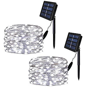 SOLARMKS Solar String Lights, 2 Pack 100 LED Solar Fairy Lights Waterproof Outdoor String Lights 33ft Copper Wire Lights for Patio Lawn Garden Gate Yard Party Wedding Christmas Decoration,Cool White