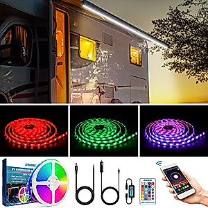 Kohree 20FT RV Awning Led Light Kit, RGB Dimmable Waterproof 12V Strip Exterior Lighting with APP/Remote Control, for Party Camper Motorhome Travel Trailer (White & Multi-Color)