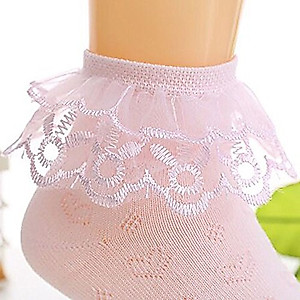 Baby Girl Lace Socks, Eyelet Frilly Lace Socks Cotton Ankle Socks for Toddler, Pack of 4 Pair