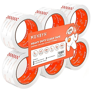 MUNBYN Packing Tape, Heavy Duty Shipping Tape with Total 360 Yards, 2.7mil, 1.88" *60 Yard(Per Rolls) Great for Shipping Packing Moving Mailing Office Storage, Clear Tape Refill for Dispenser