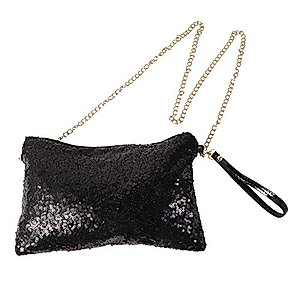 LUOEM Glitter Handbag Purse Shoulder Bag Sequin Evening, Black, Size Medium