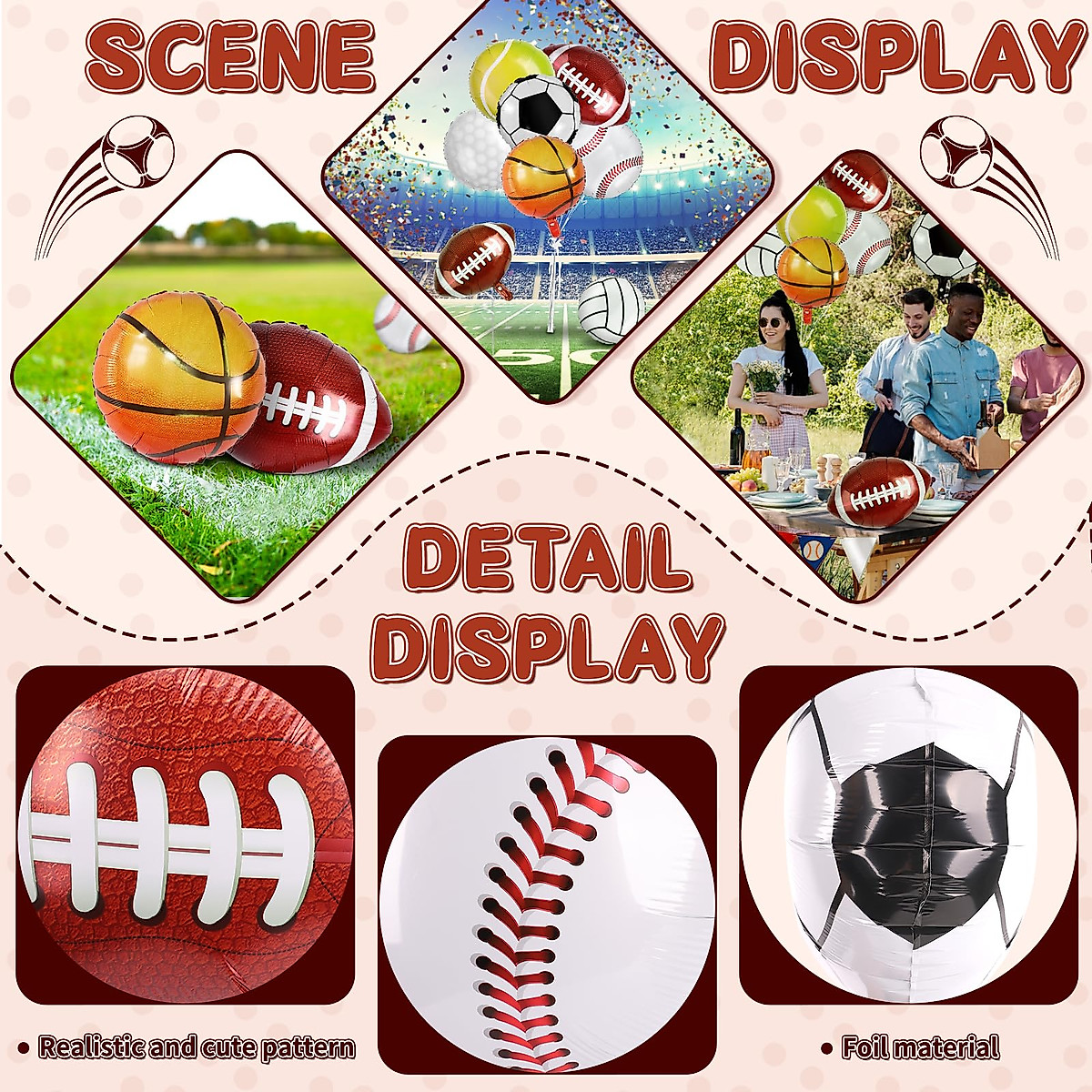 28 Pieces Sports Foil Balloon Set, Mylar Sports Balloons - 18 Inch Baseball Balloons Basketball Balloons Soccer Balloons Volleyball Balloons Sports Game Balloons for Birthday Sports Themed Party