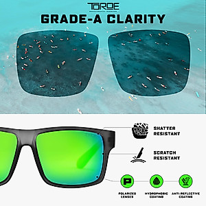 TOROE Special Emerald Green Polarized Polycarbonate Lens Script Sunglasses - Frost Gray TR90 Frame (Frost Gray | Midnight Green Lens)