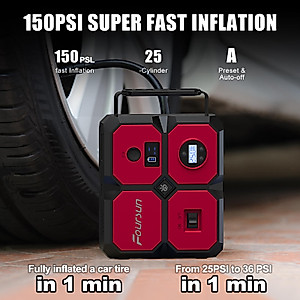 Portable Car Jump Starter with Air Compressor, Foursun 4000A 26800mAh Jump Starter Battery Pack (All Gas/8.0L Diesel) 150PSI Digital Tire Inflator, 12V Car Lithium Battery Jump Box Pack Power Charger