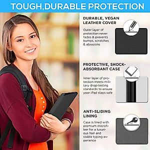 iPad 9th Generation Case with Keyboard, Slim Leather Folio Smart Cover for iPad 2021 9th & 8th & 7th & Air 3rd Gen 7 Color Backlit Keyboard with Pencil Holder, iPad 10.2 2021 & Air 10.5 Compatible