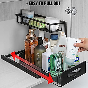 Under Sink Organizer - 2 Tier Bathroom Countertop Organizer Under Cabinet Storage for Kitchen, Under Sink Sliding Shelf Organizer Rack, Multi-Use Under Kitchen Sink Organizers and Storage