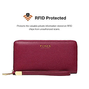 Leather Wallets for Women, Genuine Leather RFID Blocking 17 Card Slots Gift Box Packaging Ladies Purses with Zipper Coin Pocket Women's Long Wallets Womens Zip Around Wallets with Wristband (Red)