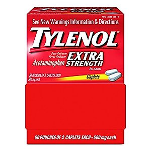 Tylenol 40900 Extra Strength Dispenser Box (50 Pouches of 2 Caplets Each)