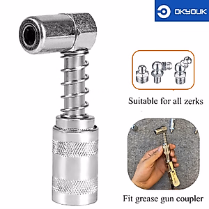 OKYOUK World's Smallest Grease Gun Coupler (Only 0.53 ") with Cleaning Tool, High Pressure Quick Release Grease Tips,Fit All 1/8" NPT Manual/Electric Grease Gun, for Greasing Locks onto Zerk Fittings