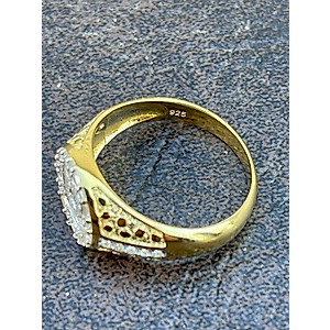 Iced CZ Nugget Ring - Men's 14k Gold Over Real 925 Sterling Silver Ring - Micropave Baguette Ring - Pinky Or Any Other Finger Ring (11)