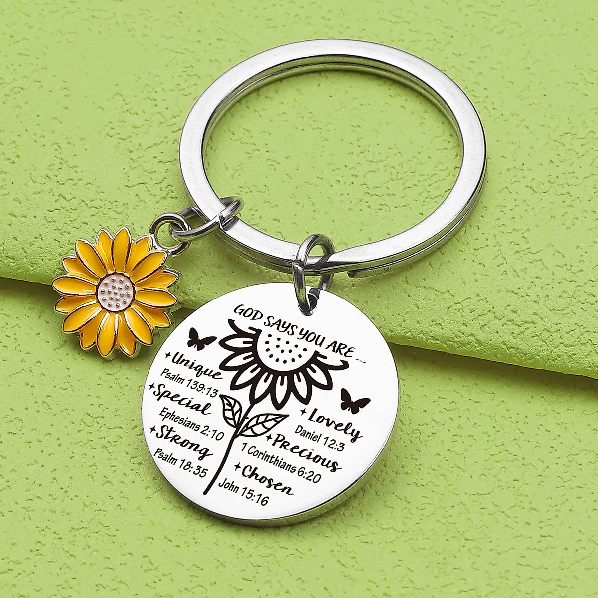 ORZOESD Religious Keyring Christian Gifts For Woman Sunflower Lover Gift Religious Baptism Jewelry, Religious Keychain, Standard