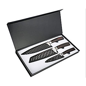 SANDEWILY Professional Kitchen Knives High Carbon Stainless Steel Chef Knife Set,3PCS Ultra Sharp Japanese Knife with Sheath,Ergonomic Pakkawood Handle Elegant Gift Box for Home or Restaurant