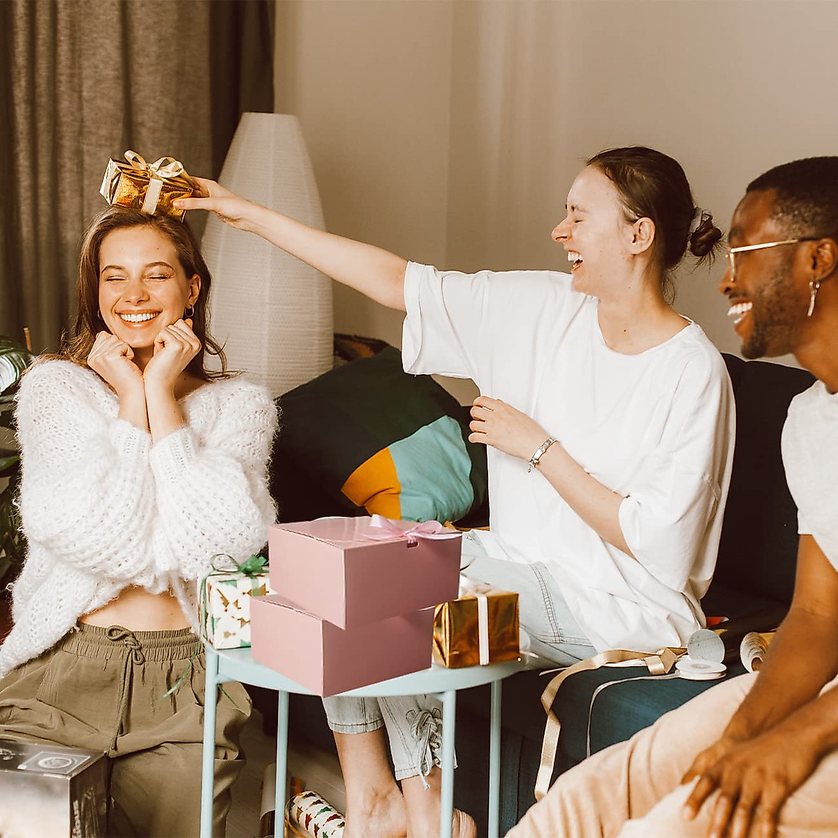 WLUSEAXI 12pack Gift Boxes with Lids,Pink Gift Boxes Bulk with Bow Ribbon,Bridesmaid Proposal Box for Presents Kraft Paper Gift Boxes for Wedding,Christmas,Halloween,Baby Shower