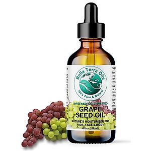 Bella Terra Oils - Organic Grape Seed Oil 4 oz - Embrace the Richness of Polyphenols & Flavonoids, Infused with Oleic Acid, For a Silky-Smooth Skin Finish