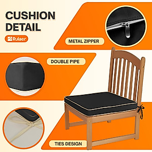 RULAER Patio Chair Cushion 20X20X4 Inch Outdoor Waterproof Seat Cushions Indoor Firm Yet Comfortable Square Dining Chair Pads Double Piping Washable Chair Pad (20x20x4（2pc）, Black)