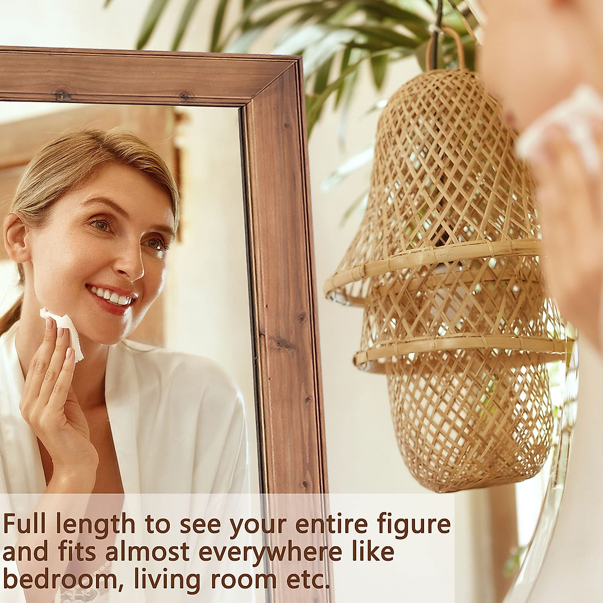 NeuType Full Length Mirror 65"x22" Floor Mirror with Standing Holder Solid Wood Frame Large Wall Mounted Mirror Hanging or Leaning Against Wall for Bedroom, Natural