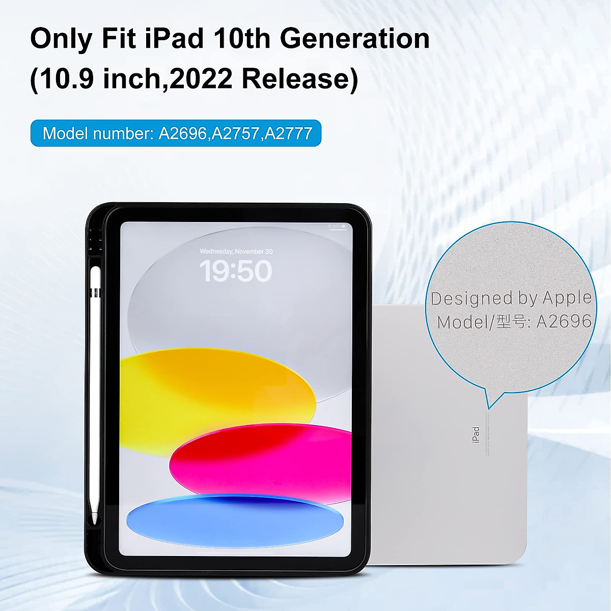 Tasainu iPad 10th Generation Case, New iPad 10.9 Inch 2022 Case with Soft TPU Back Cover, ipad 10 Case with Pencil Holder, Support Auto Wake/Sleep, Black