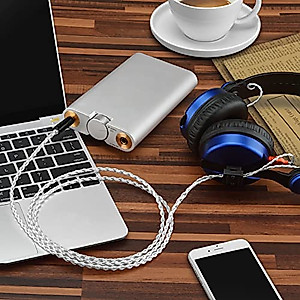 GEEKRIA Apollo Silver-Plated Audio Cable Compatible with Sennheiser HD25, HD25-1 II, HD25-C, 3.5mm (1/8'') Replacement Headphones Cord for Hi-Resolution Audiophile, HiFi Headset (5ft/1.5m)