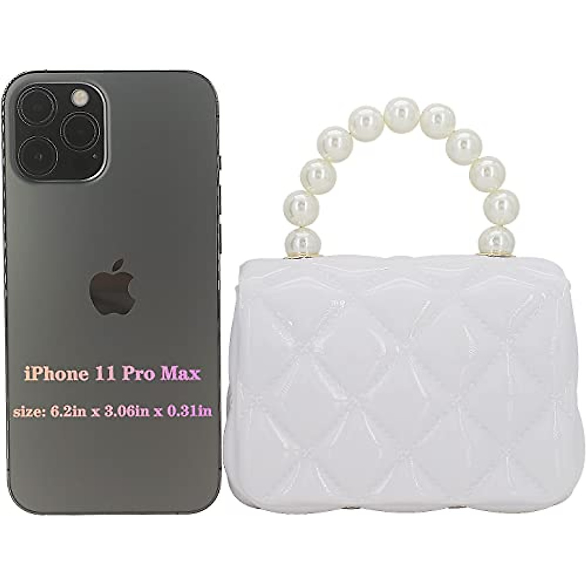 Mini Jelly Purse Flap Handbag with Pearls Top Handle Faux Quilted Crossbody Bag White
