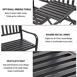 VINGLI 59" Patio Garden Bench Table Outdoor Metal Park Benches,Cast Iron Steel Frame Chair Porch Path Yard Lawn Decor Deck