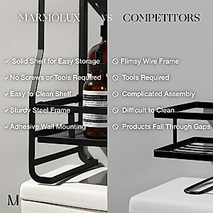 Marmolux Matte Black Single Shelf Over Toilet Storage - Screwless Design Space Saving Bathroom Toilet Organizer for Over The Toilet Shelf - Matte Black with Black Marble Shelf