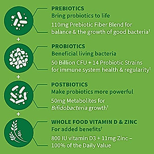 Garden of Life Dr Formulated Probiotics Immune Support, Complete with Prebiotics, Postbiotics, D3 & Zinc for Gut and Digestive Health - Organic Vegan Prebiotic Fiber for Women and Men - 30 Day Supply