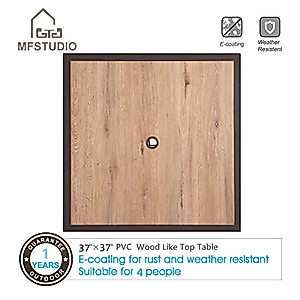 MFSTUDIO 5 Piece Patio Dining Set, 37" Square Outdoor Wood-Like Table and 4 Sling Swivel Chairs for Garden,Backyard,Poolside