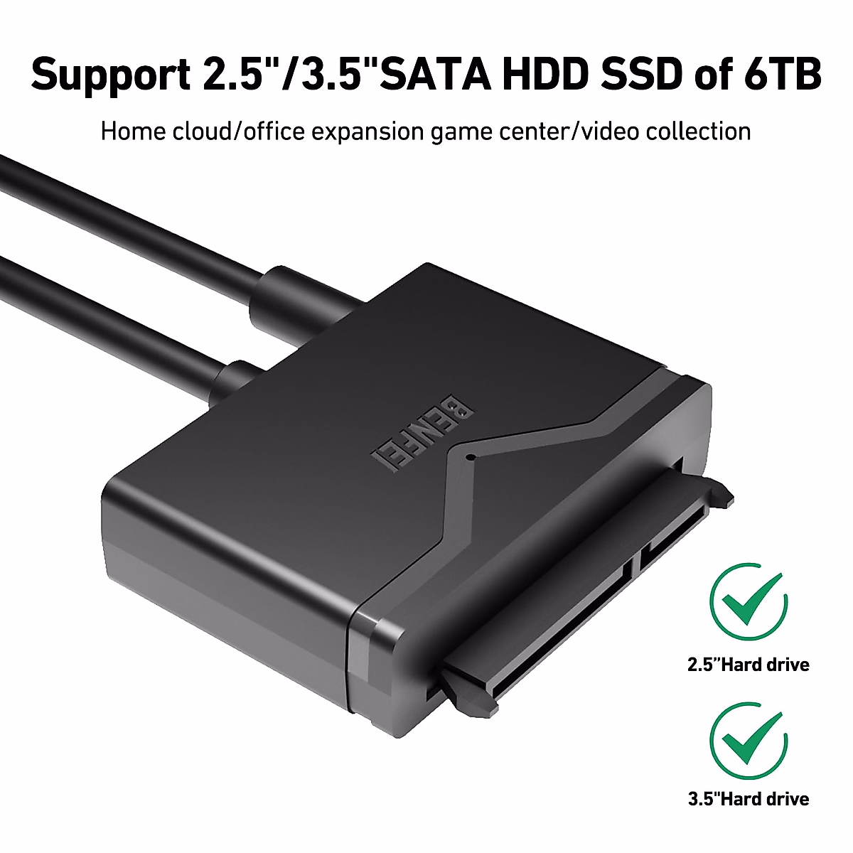 BENFEI SATA to USB 3.0 Cable, USB 3.0 to SATA III Hard Drive Adapter Compatible for 2.5 3.5 Inch HDD/SSD Hard Drive Disk with 12V/2A Power Adapter, Support UASP