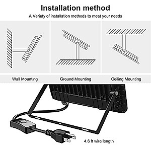 ROMMOR 60W LED Flood Light, 6000LM IP66 UL Approved Plug Waterproof Outdoor LED Daylight White Floodlight for Yard, Garden, Garages, Front Porches and More(60W*1Pack)