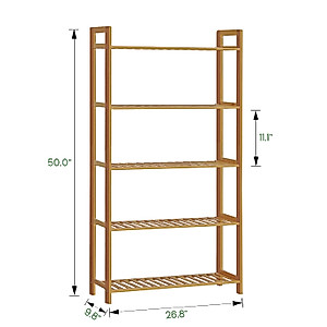 MoNiBloom 5 Tier Bamboo Shoe Rack with Handles, Bamboo Adjustable Storage Shoe Stand Organizer for 16-20 Pairs Home Entryway Hallway Office Bedroom Balcony, Natural