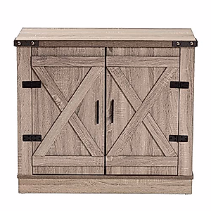 BOWERY HILL Farmhouse Brown Finished Wood 2-Door Shoe Storage Cabinet