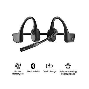 SHOKZ (AfterShokz OpenComm - Bone Conduction Open-Ear Stereo Bluetooth Headset with Noise-Canceling Boom Microphone - Wireless Headset for Mobile Use, with Bookmark