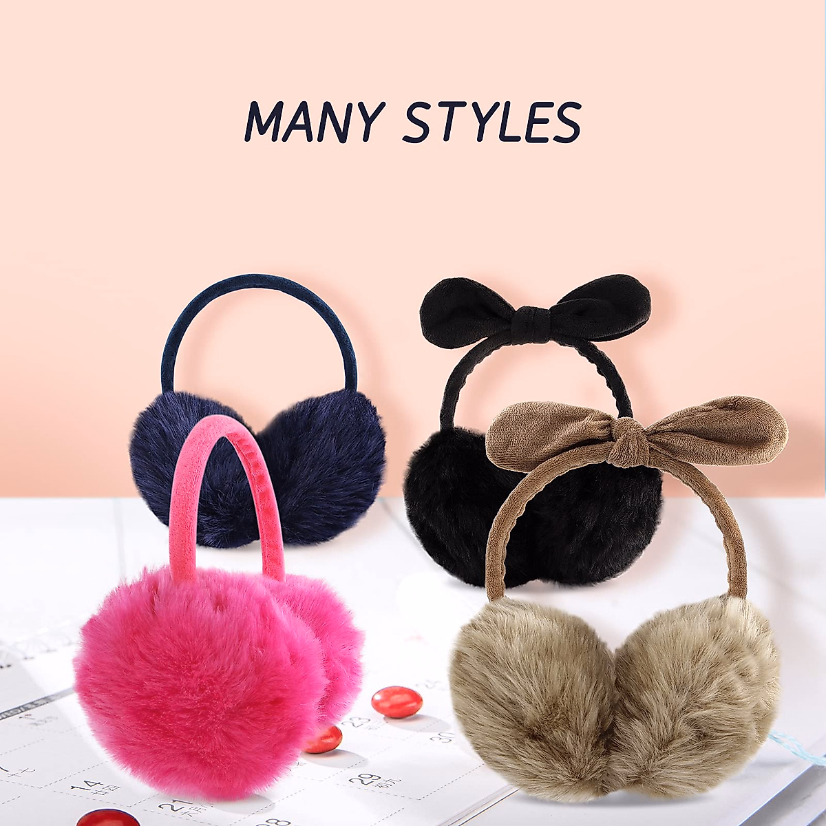 POXIMI Women Winter Earmuffs Girl Ski Adjustable Ear Covers for Cute Bow Ear Warmer Outdoor Earmuff Fleece Lining