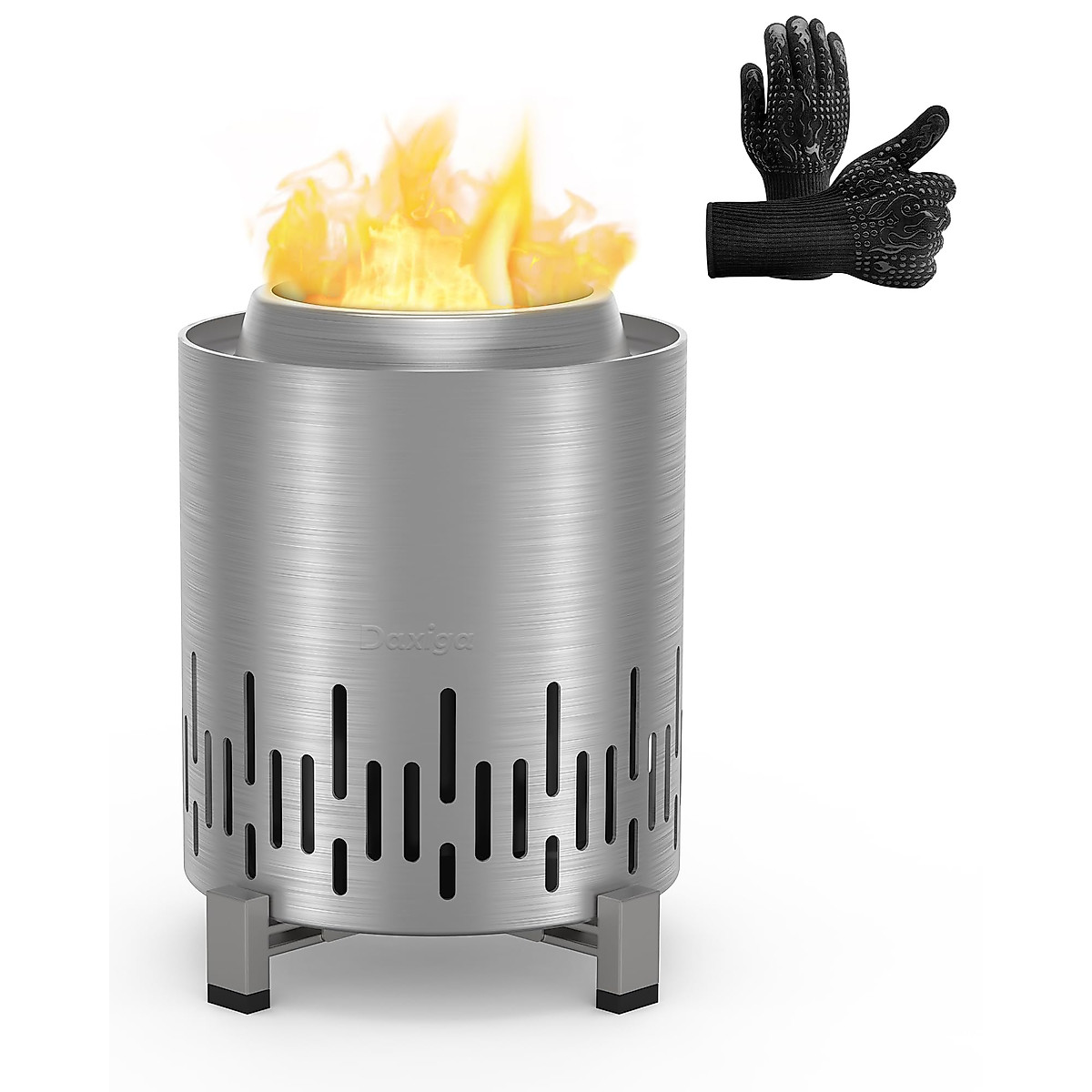 Tabletop Fire Pit with Stand, Low Smoke Mini Fire Pit for Backyard & Urban Indoor Fire Pit Fueled by Pellets or Wood, Full Body Made of Stainless Steel, Heat-Resistant Gloves, Travel Bag Included