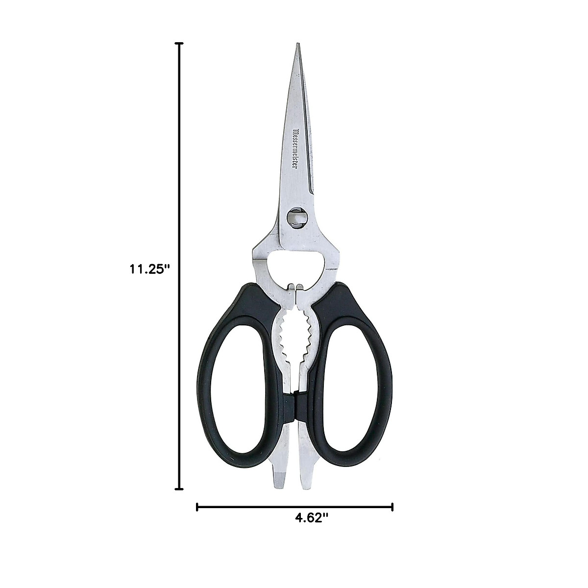 Messermeister 8-Inch Take-Apart Kitchen Scissors, Black - Includes Screwdriver, Nut Cracker, Jar Lid Opener/Gripper, Bottle Opener & Bone + Twig Cutter - Suitable for Lefties & Righties