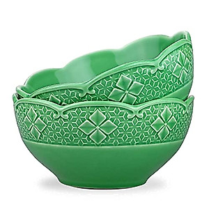 STAR MOON Set of 2 Large Ceramic Soup Bowls - Elegant and Durable 19 Oz Emerald Green Bowls for Serving, Cereal, Soup, and More - Microwave and Dishwasher Safe - Four-Leaf Clover Collection