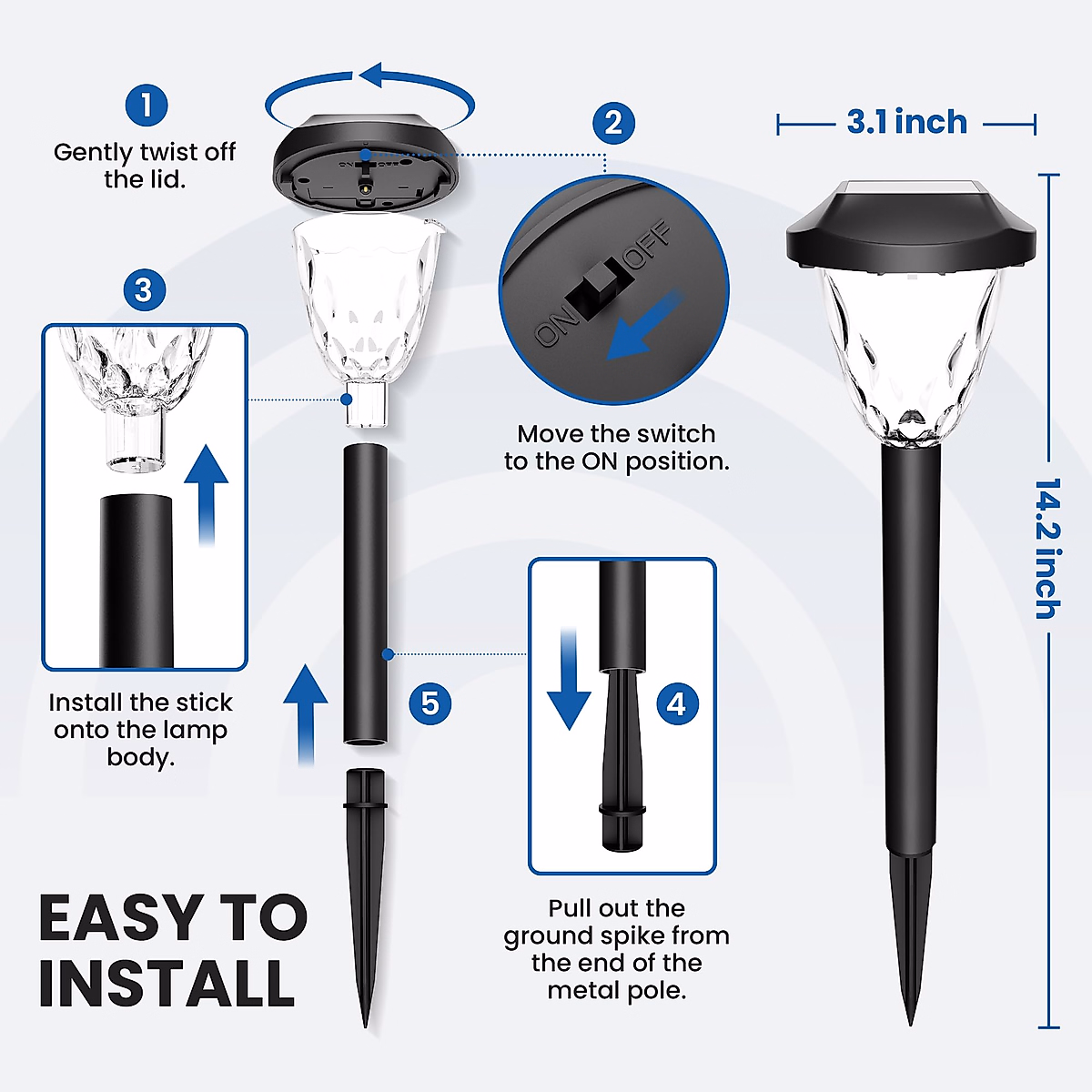 GIGALUMI 8 Pack Solar Lights Outdoor, Solar Pathway Lights with Great Pattern, Waterproof Auto On/Off Solar Powered Light for Outside Yard Garden Walkway Driveway Lawn Pathway