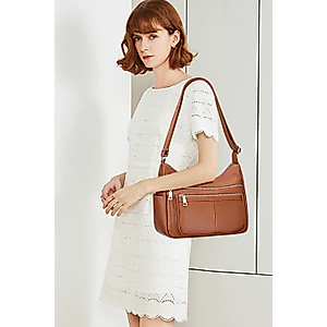 Over Earth Genuine Leather Purses and Handbags for Women Soft Leather Crossbody Bag Ladies Message Bag with Multi Pockets(O154E Brown)