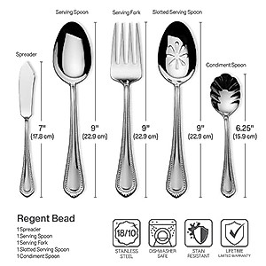 Mikasa Regent Bead 65 Piece Silverware Set, 18.10 Polished Mirror Stainless Steel, Service for 12 with Serving Set