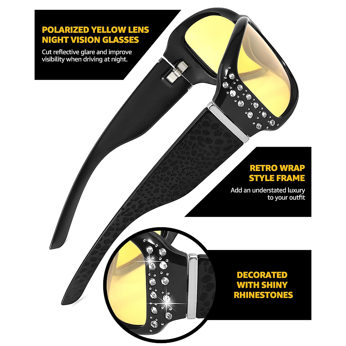 LVIOE Night Vision Pro Driving Glasses for Women Oval Anti Glare Polarized Astigmatism Yellow Glasses for Night Driving N010