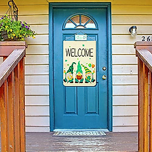 Boao St Patrick's Day Garden Flag Welcome Gnome Garden Flag Double Sided Shamrock Yard Flag Holiday Decorative Garden Flag for St Patrick's Day Indoor Outdoor Decoration, 12.5 x 18 Inches