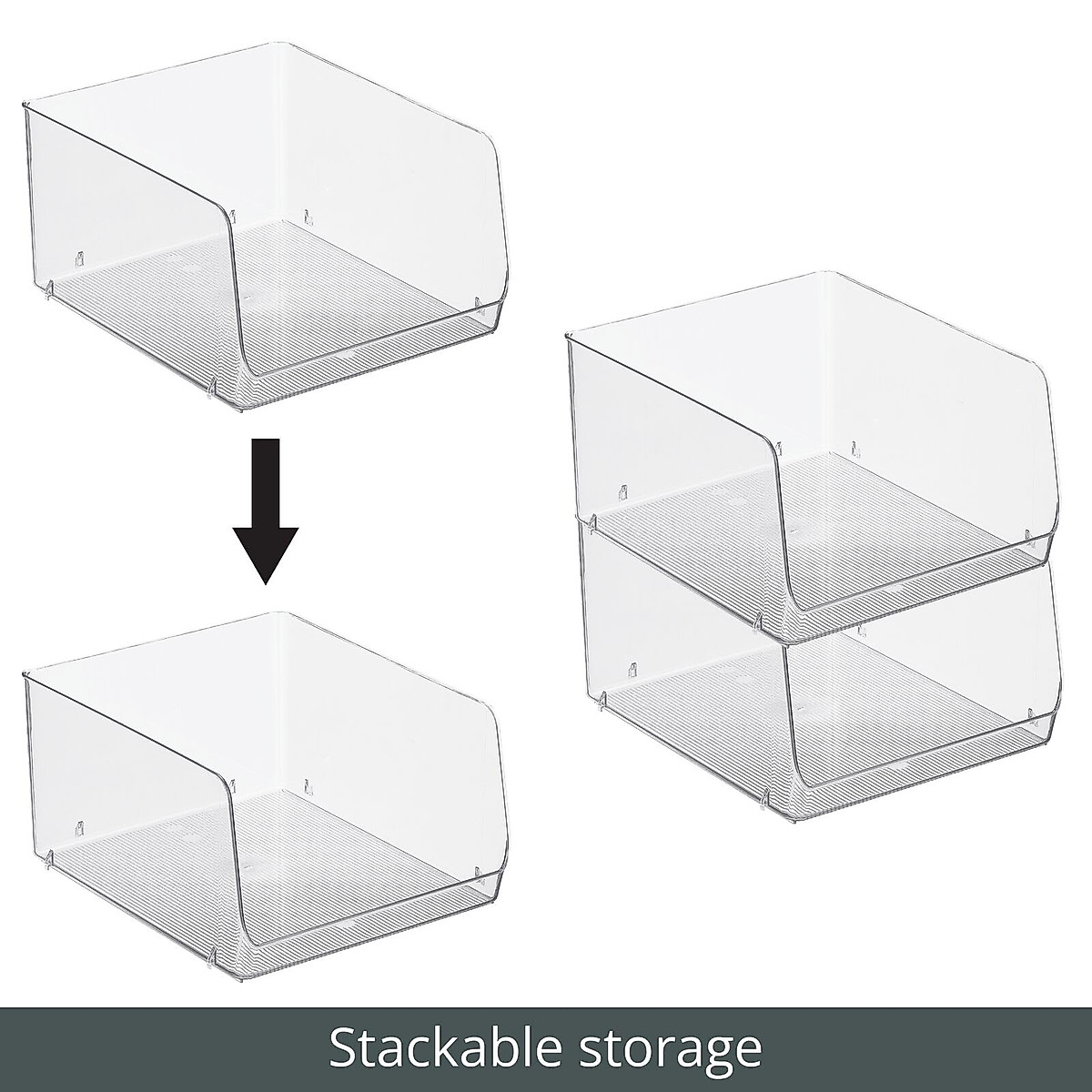 mDesign Wide Stackable Plastic Food Storage Organizer Bin Basket with Open Front for Household Kitchen Cabinets, Pantry, Offices, Closets, Bedrooms, Bathrooms - 10.2" Wide, 2 Pack - Clear