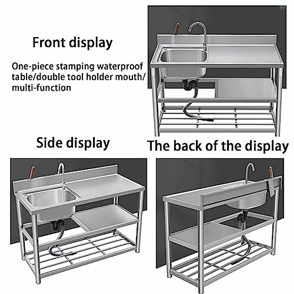 Kitchen sinks, stainless sink, water trough,Stainless steel material, 200mm groove depth, double turret design, all steel drain, suitable for kitchen, bathroom, balcony, bar, hotel, hospital, school (