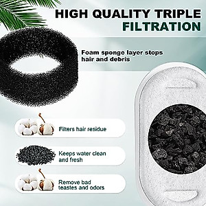 Paterr 64 Pack Cat Water Fountain Filters with 64 Sponges Pet Fountain Replacement Filters for Stainless Steel 108oz/3L, 67oz/2L Pet Fountain