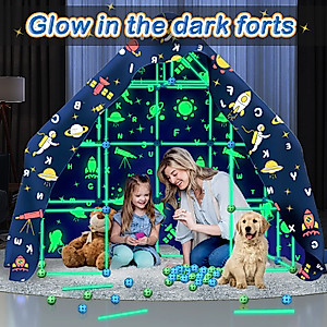 160PCS Kids Fort Building Kit Glow in the Dark Build a Fort with Blanket STEM Educational Toys for 4 5 6 7 8 9 10 11 12 Years Boys Girls Ultimate Construction Gift DIY Forts Builder Set Indoor Outdoor