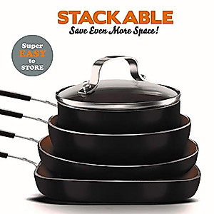 Gotham Steel Mini Stackmaster 5 Piece Cookware Set – Nonstick Personal Sized Fry Pan, Sauce Pan, Wok and Grill/Griddle Pan, Nests for Easy Storage, Dishwasher Safe