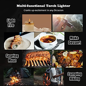 Butane Torch Refillable Kitchen Torch Lighter with Flame Lock lighter for cocktail smoker，toast, marshmallows, Creme Brulee, BBQ, and hookah coals(Blue A)