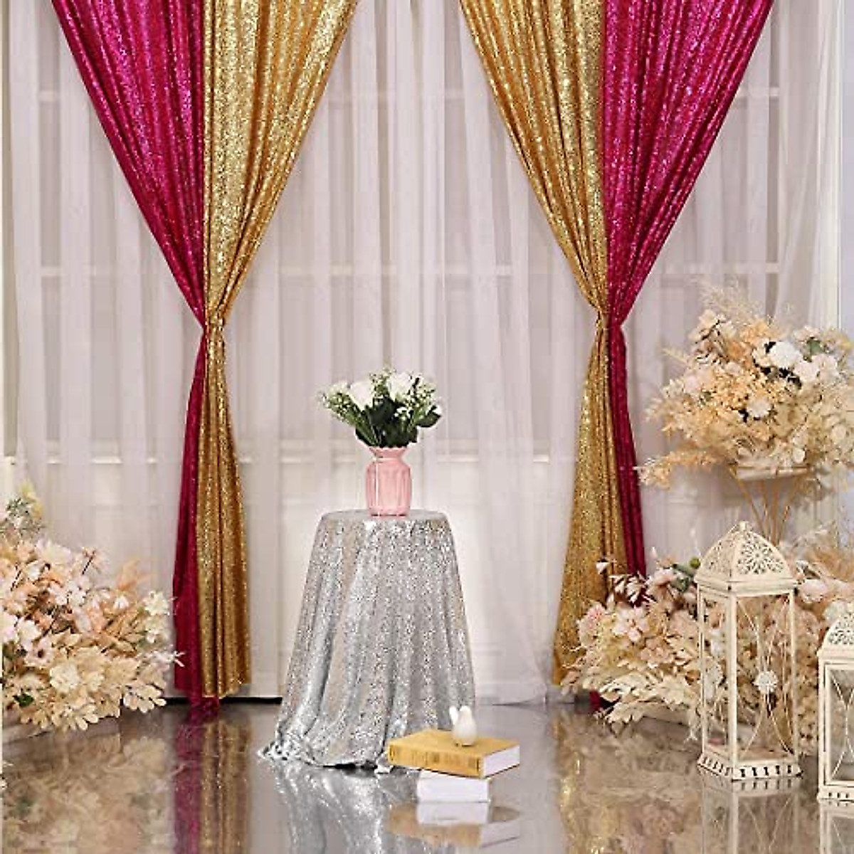 Poise3EHome Gold Sequin Backdrop Curtain, 4 Pieces 3FT x 8FT Sequin Backdrop Panels, Sequence Wedding Party Background Drapes