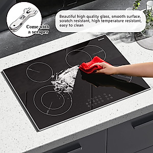 Karinear 30 Inch Electric Cooktop 4 Burners, Built-in Electric Stove top with Glass Protection Metal Frame, Expandable Burners, Multi-function Electric Ceramic Cooktop, 220-240v Hard Wire, No Plug